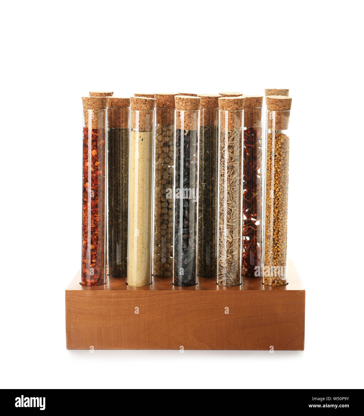 Assortment of spices in tubes on white background Stock Photo - Alamy