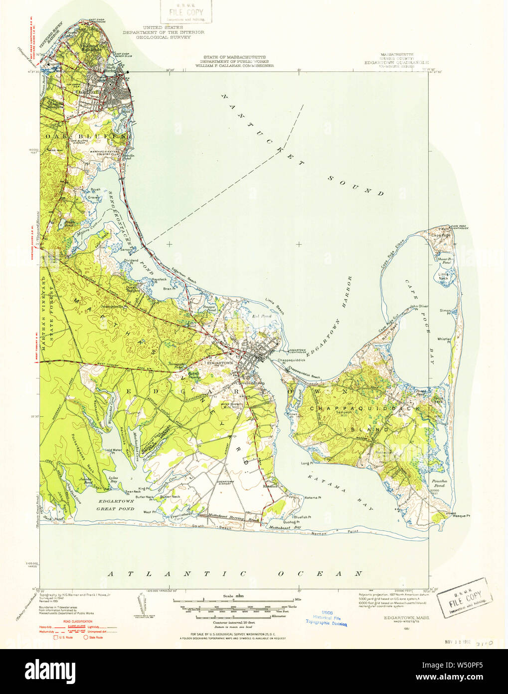 Massachusetts USGS Historical Topo Map MA Edgartown 351669 1951 31680 ...