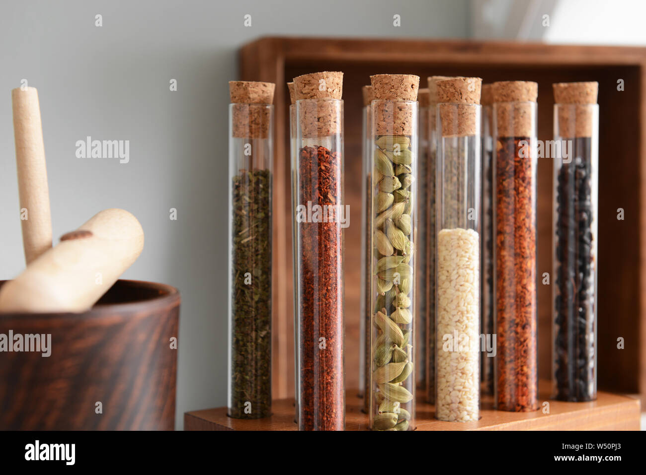 Assortment of spices in tubes Stock Photo - Alamy