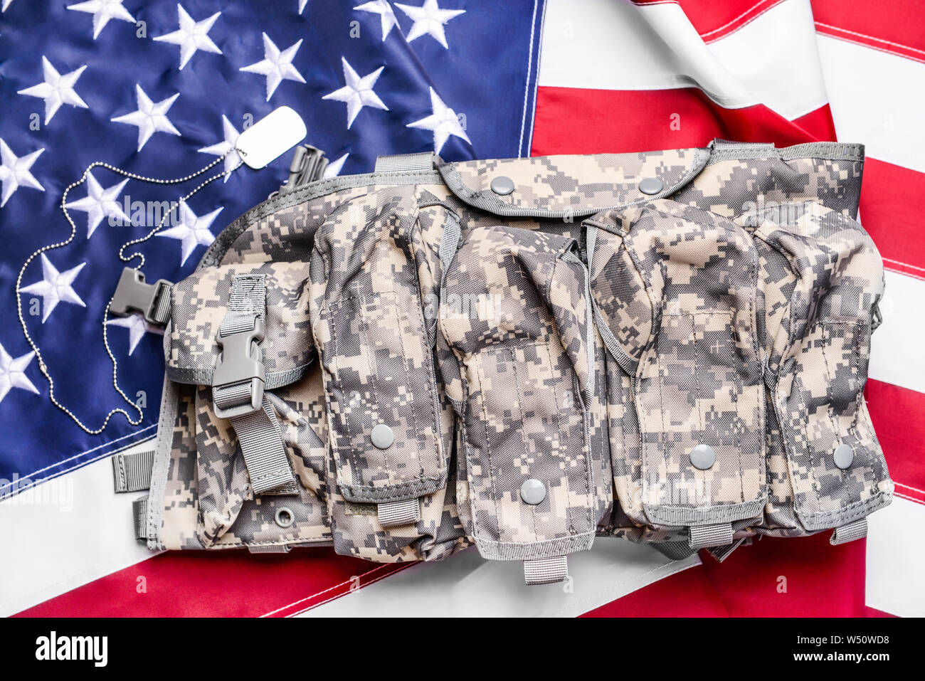 Military vest on USA flag Stock Photo - Alamy