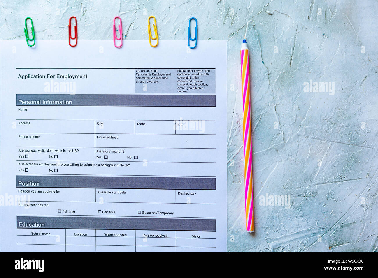 Standard Application for Employment. HR, Hiring, Applying concept. Job ...