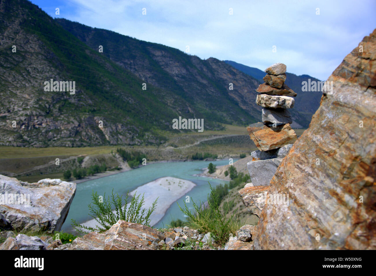 Socral pyramid on the top of the mountain, against the background of ...