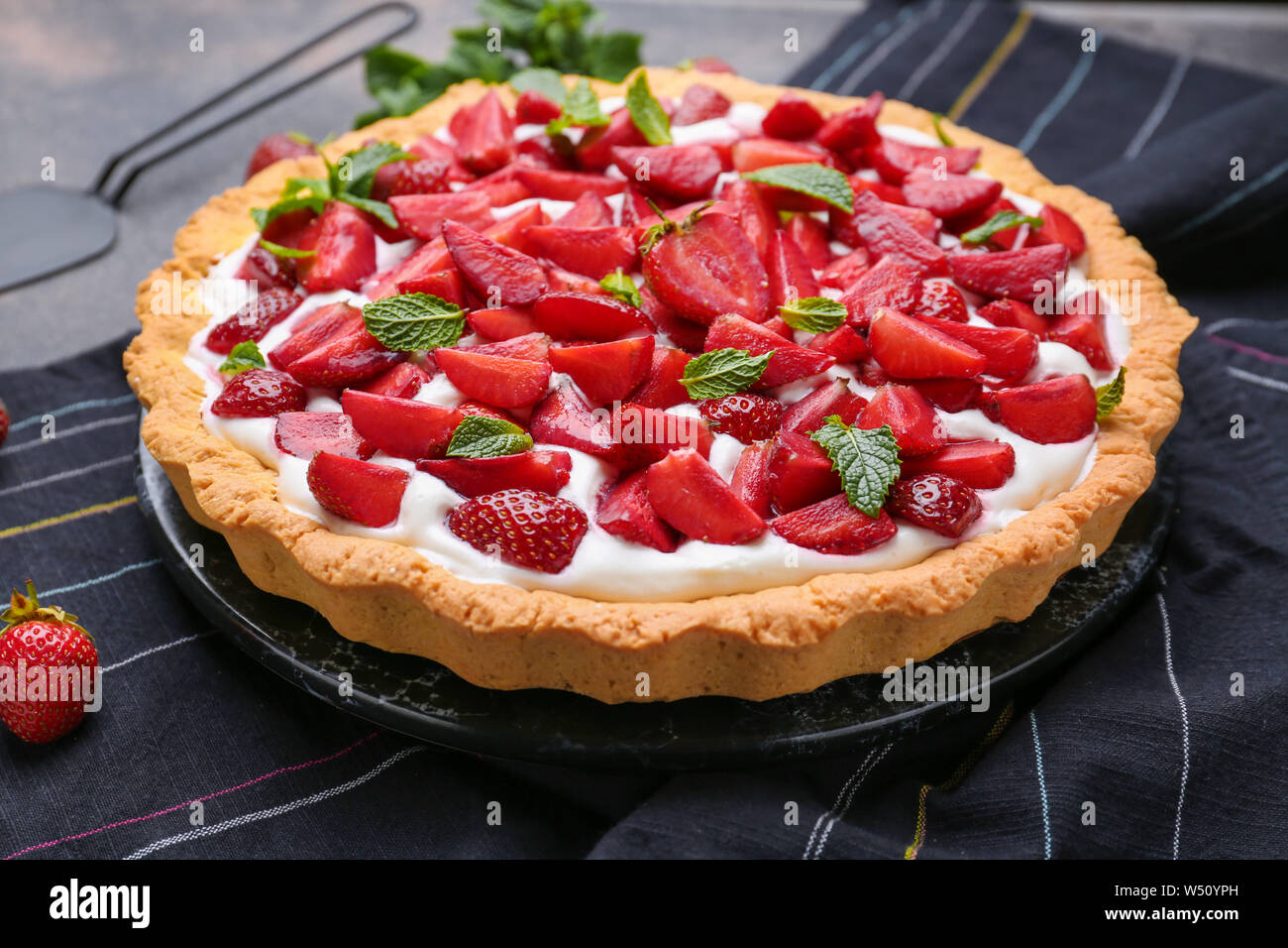 Tasty strawberry cake on table Stock Photo - Alamy