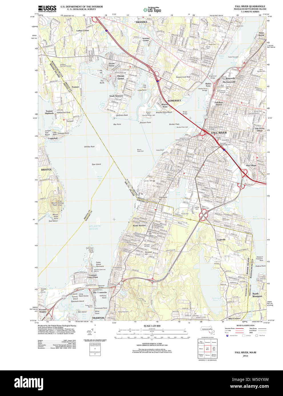 Massachusetts USGS Historical Topo Map MA Fall River 20120518 TM ...
