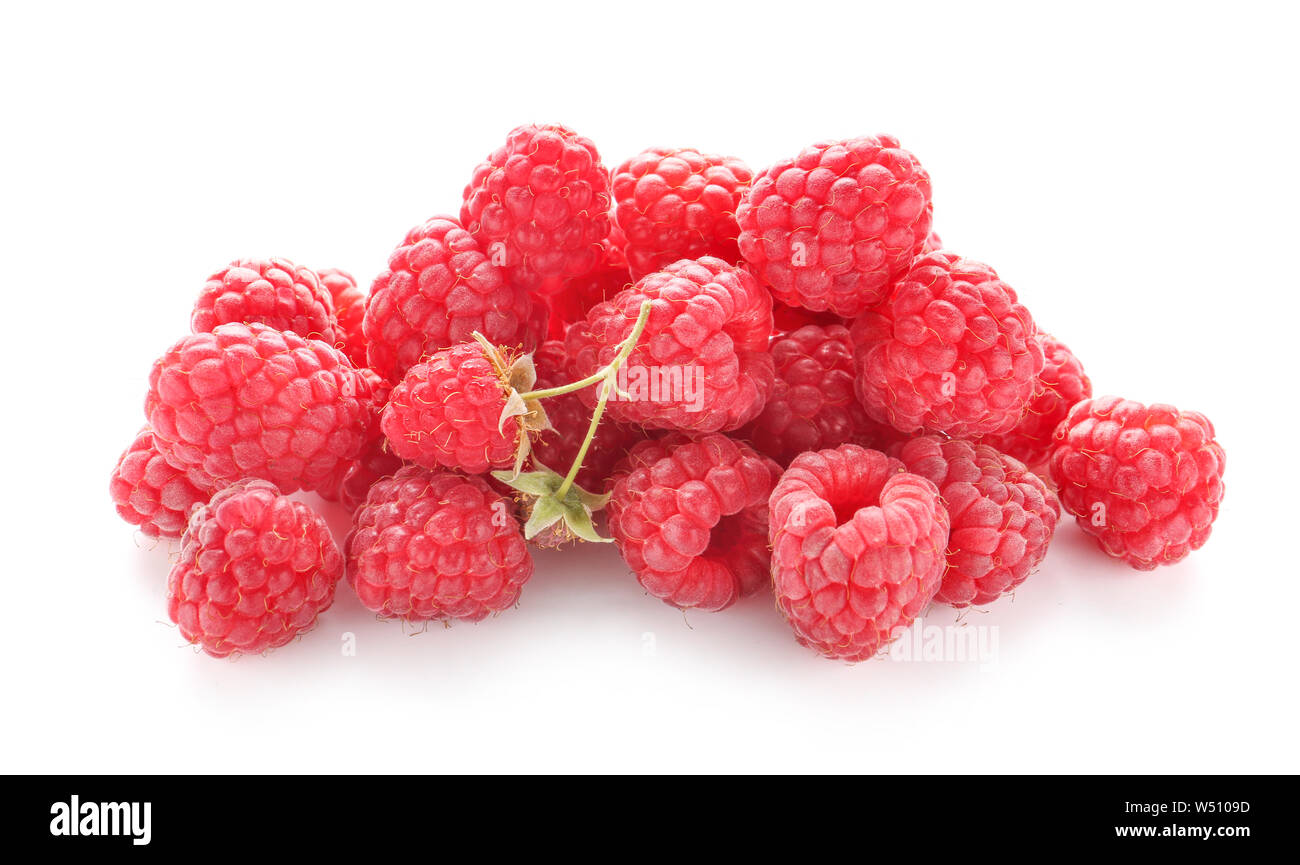 Ripe raspberry on white background Stock Photo - Alamy