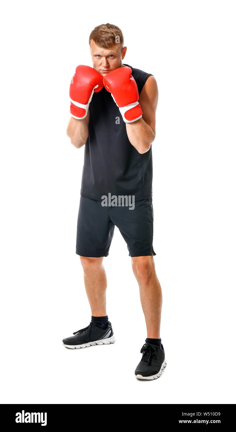 Strong male boxer on white background Stock Photo - Alamy