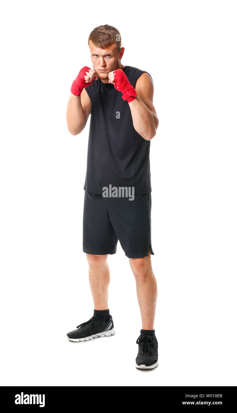 Strong male boxer on white background Stock Photo - Alamy