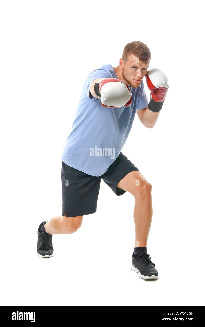 Strong male boxer on white background Stock Photo - Alamy