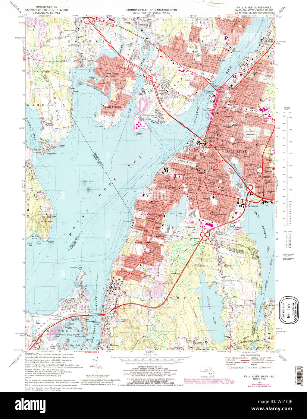 Massachusetts USGS Historical Topo Map MA Fall River 350130 1967 24000 ...