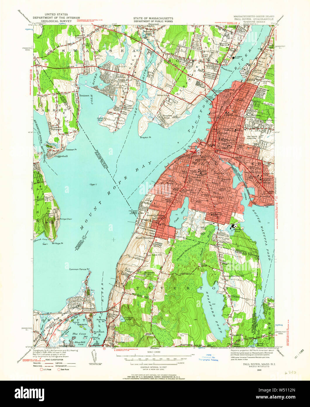 Massachusetts USGS Historical Topo Map MA Fall River 350132 1949 24000 ...