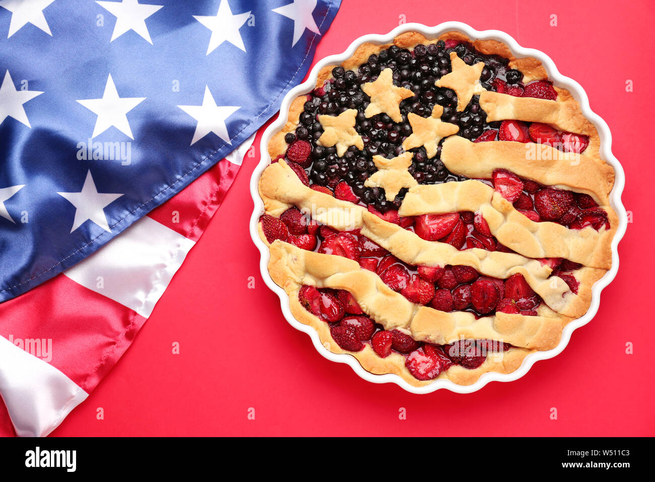 Tasty American flag pie on color background Stock Photo - Alamy