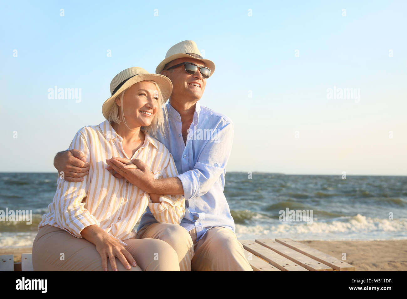 Happy mature couple at sea resort Stock Photo - Alamy