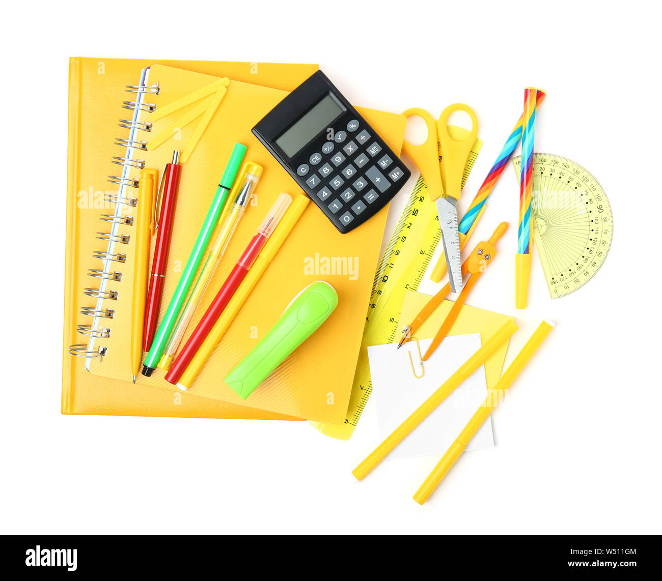 Set of school supplies on white background Stock Photo - Alamy