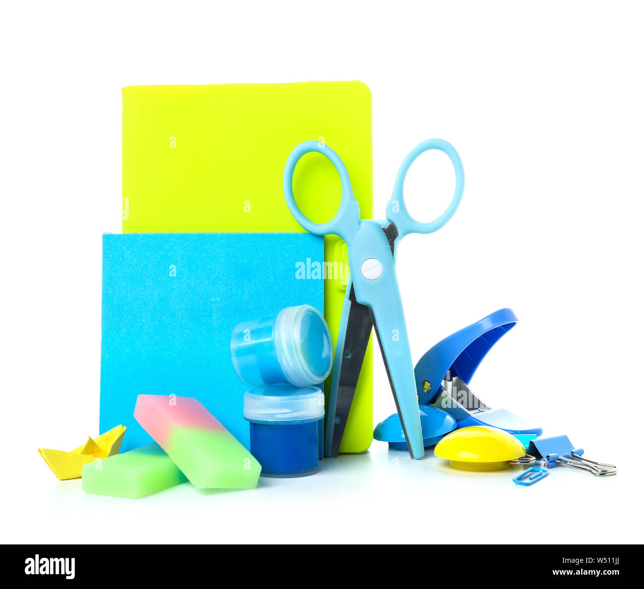 Set of school supplies on white background Stock Photo - Alamy