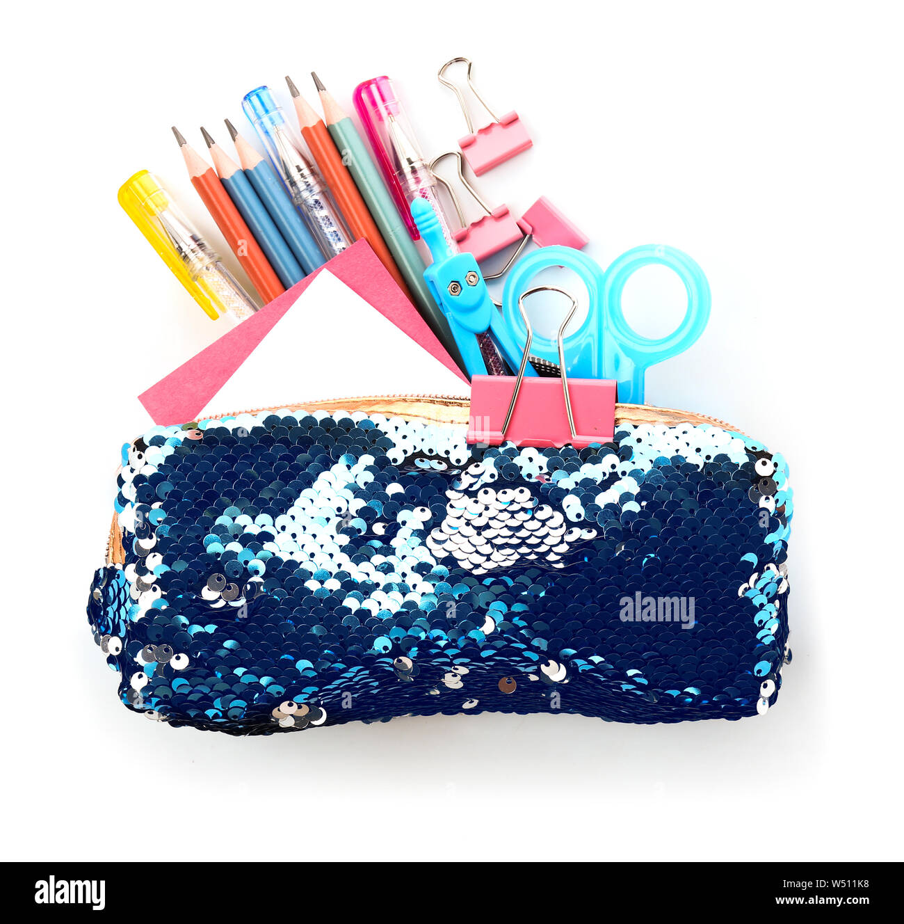 Set of school supplies on white background Stock Photo - Alamy