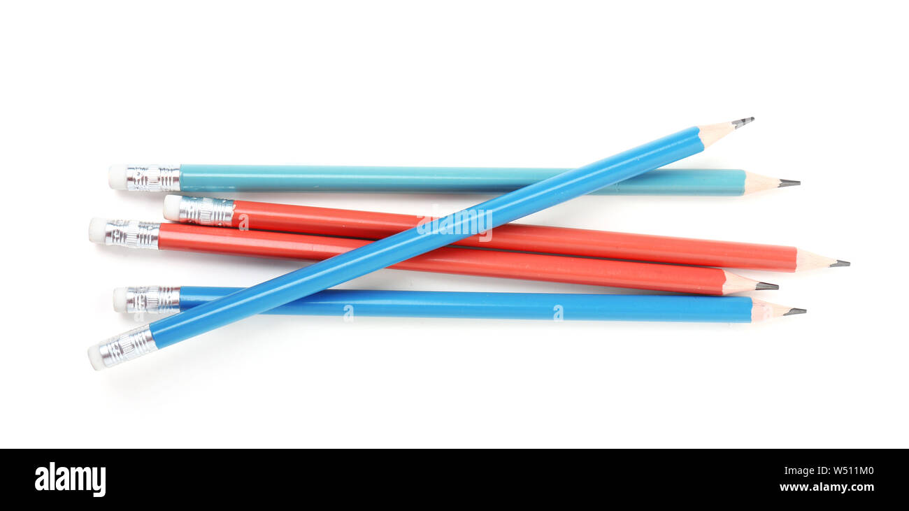 Ordinary pencils on white background Stock Photo - Alamy