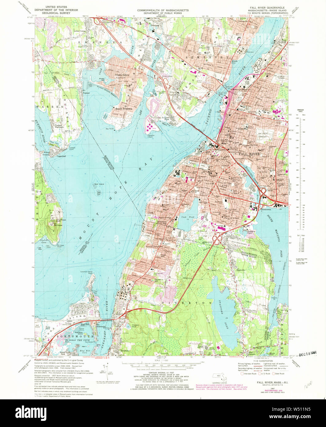 Massachusetts USGS Historical Topo Map MA Fall River 350134 1967 24000 ...