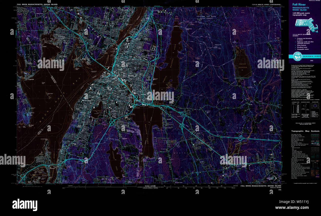 Massachusetts USGS Historical Topo Map MA Fall River 350941 1985 25000 ...