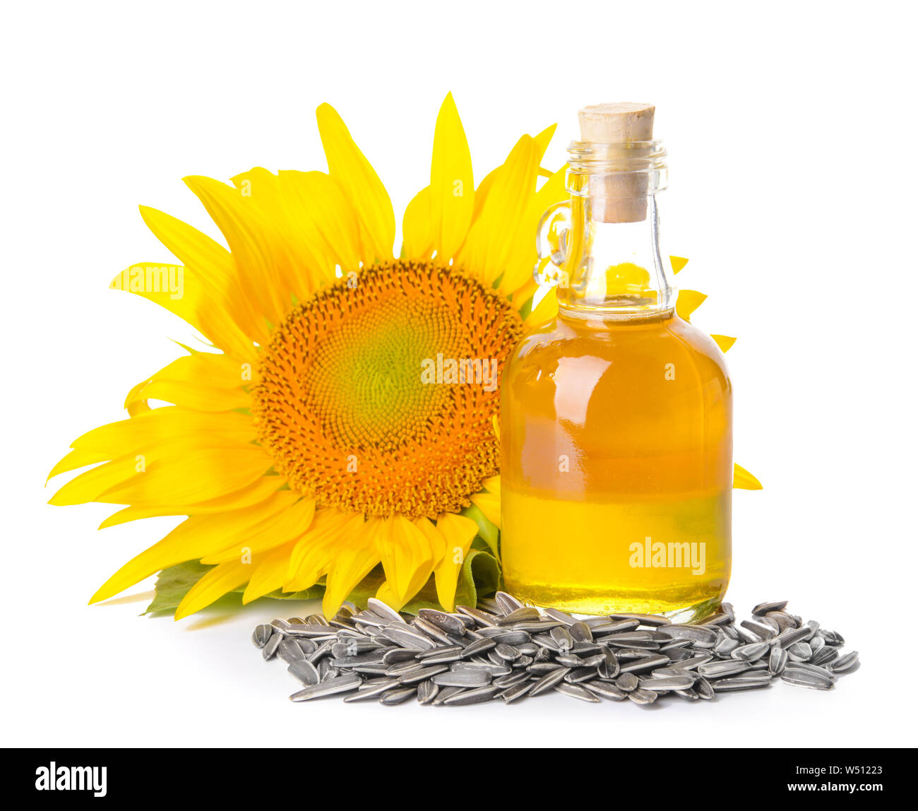Composition with sunflower oil on white background Stock Photo - Alamy
