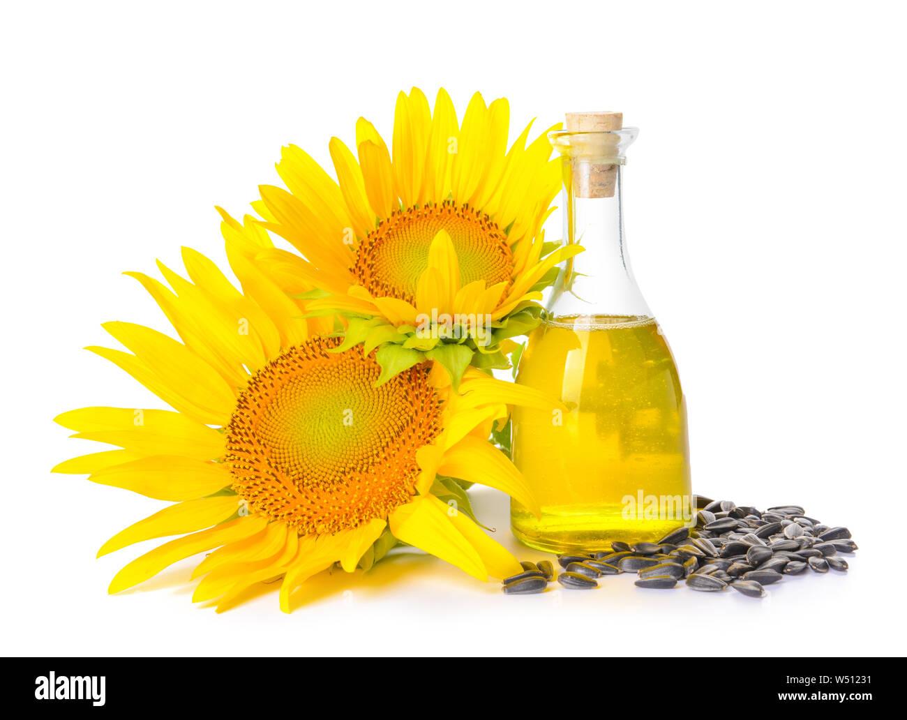 Composition with sunflower oil on white background Stock Photo - Alamy