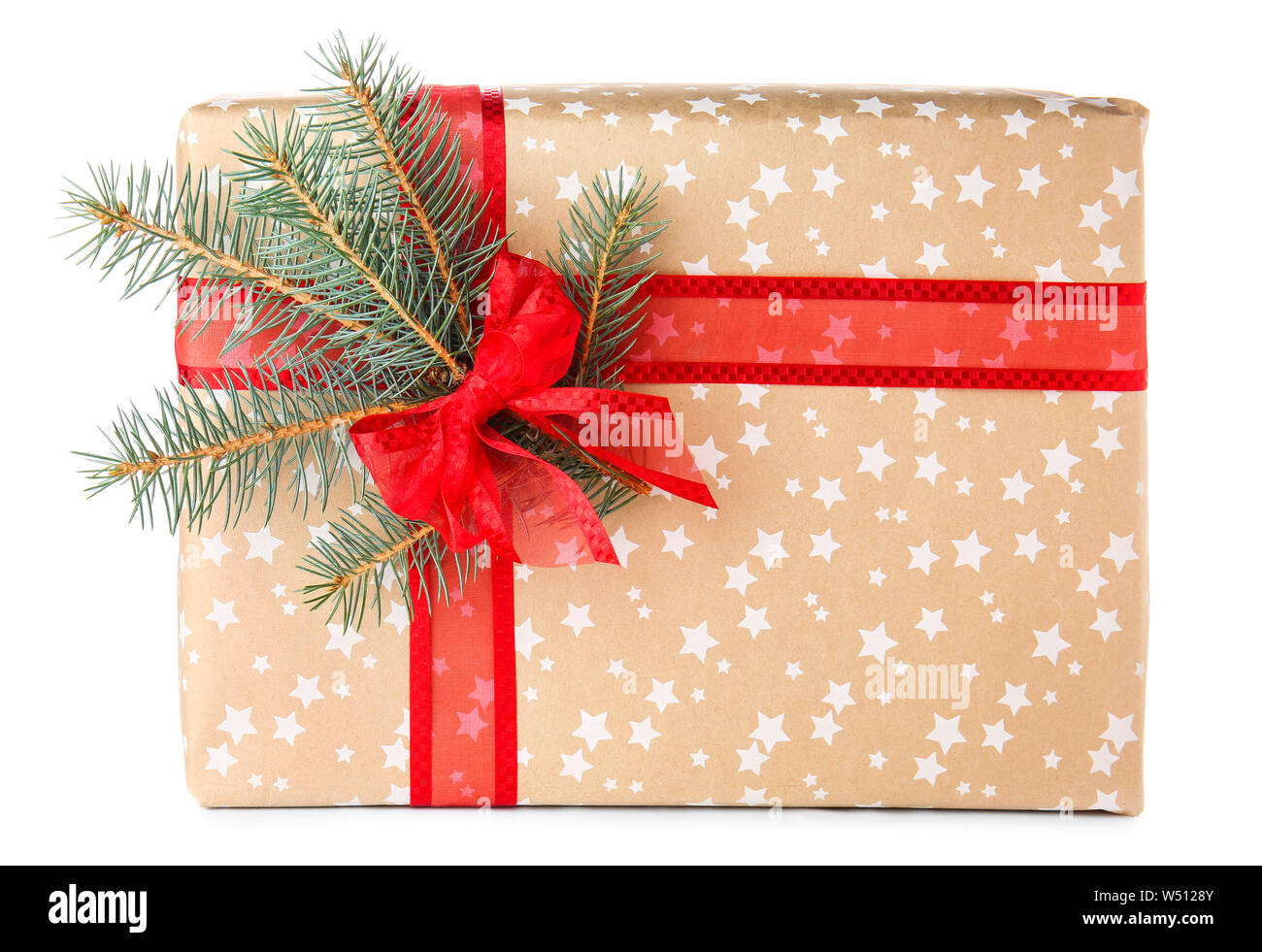 Beautiful Christmas gift box on white background Stock Photo - Alamy