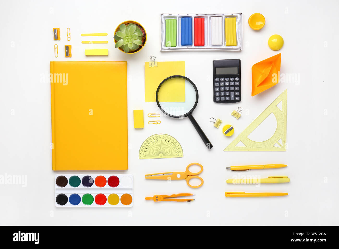 Set of school supplies on white background Stock Photo - Alamy