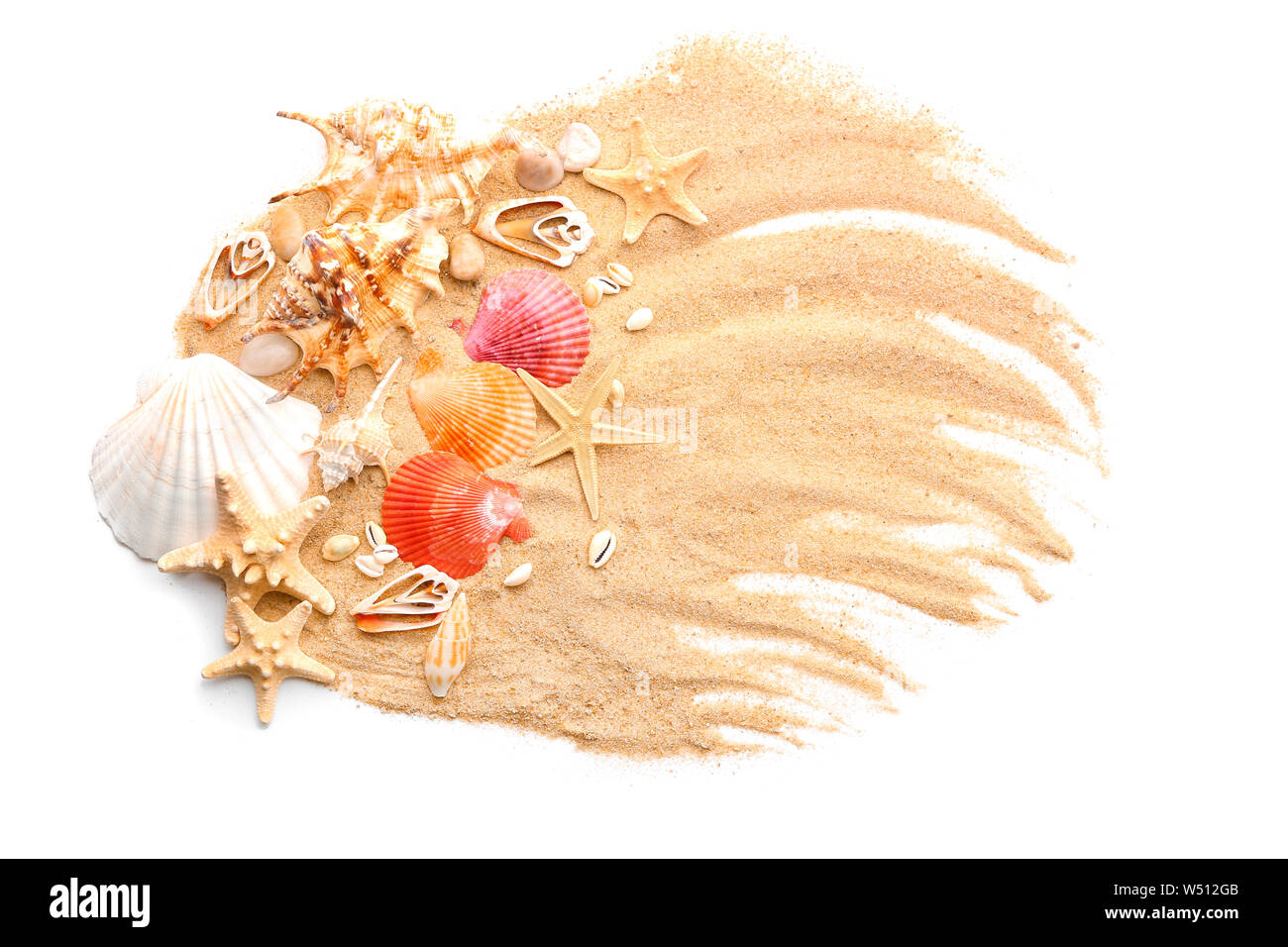 Beautiful sea shells, starfish and sand on white background Stock Photo ...