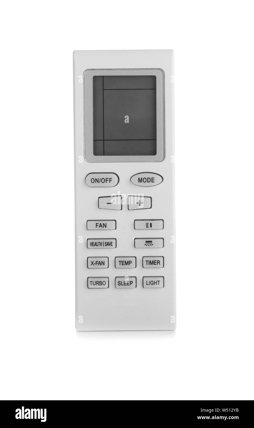 Air conditioner remote control on white background Stock Photo - Alamy