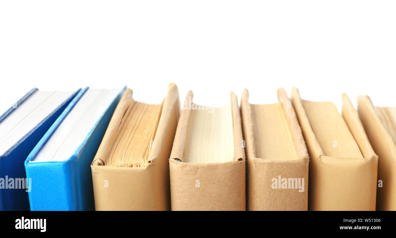 Different books on white background Stock Photo - Alamy