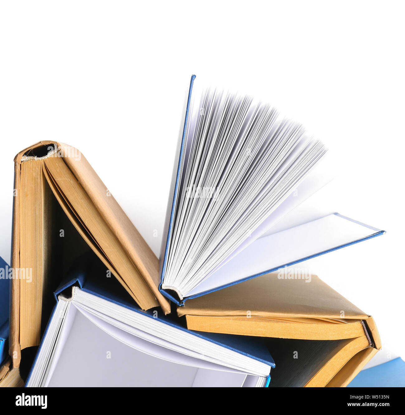 Composition with books on white background Stock Photo - Alamy