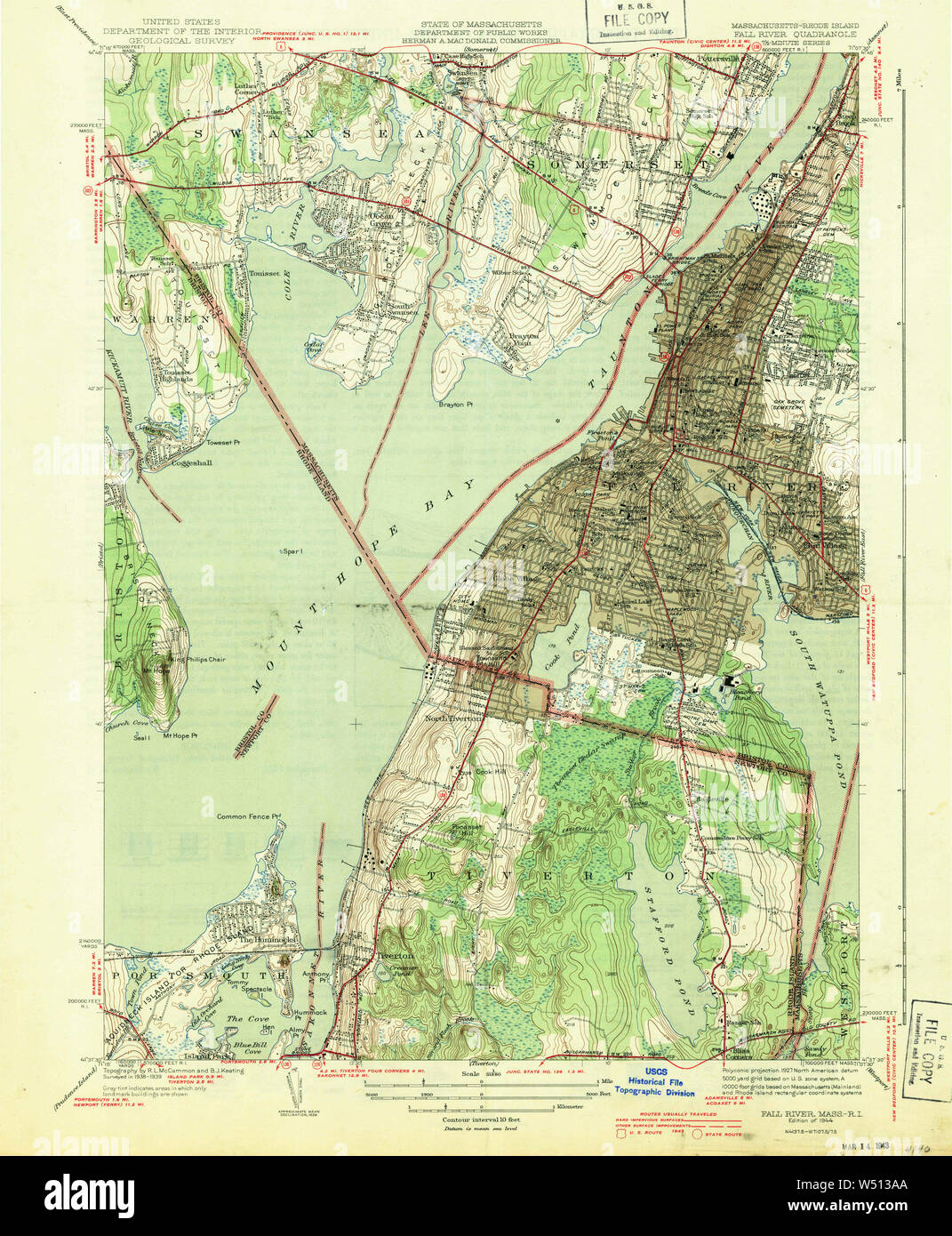 Massachusetts USGS Historical Topo Map MA Fall River 351681 1944 31680 ...