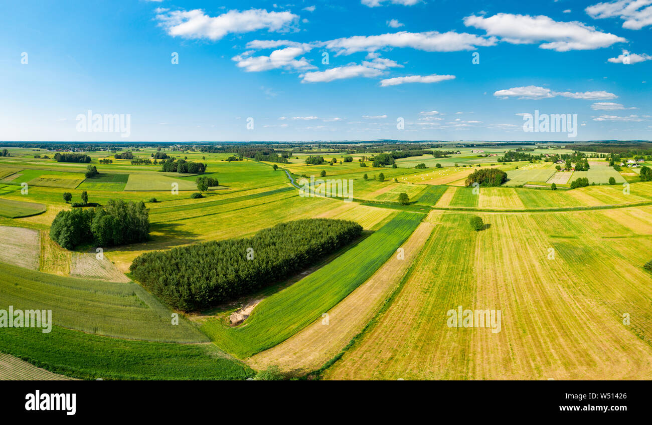 Green fields and trees of Polish countryside stretch to the horizon ...