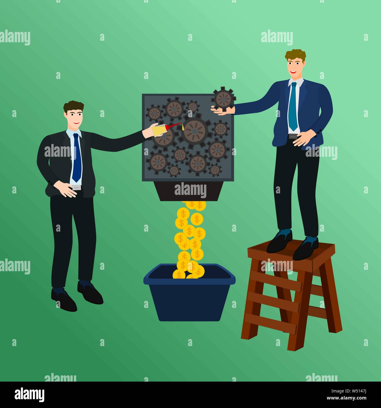 Businessman success management and repair money gear machine , teamwork ...