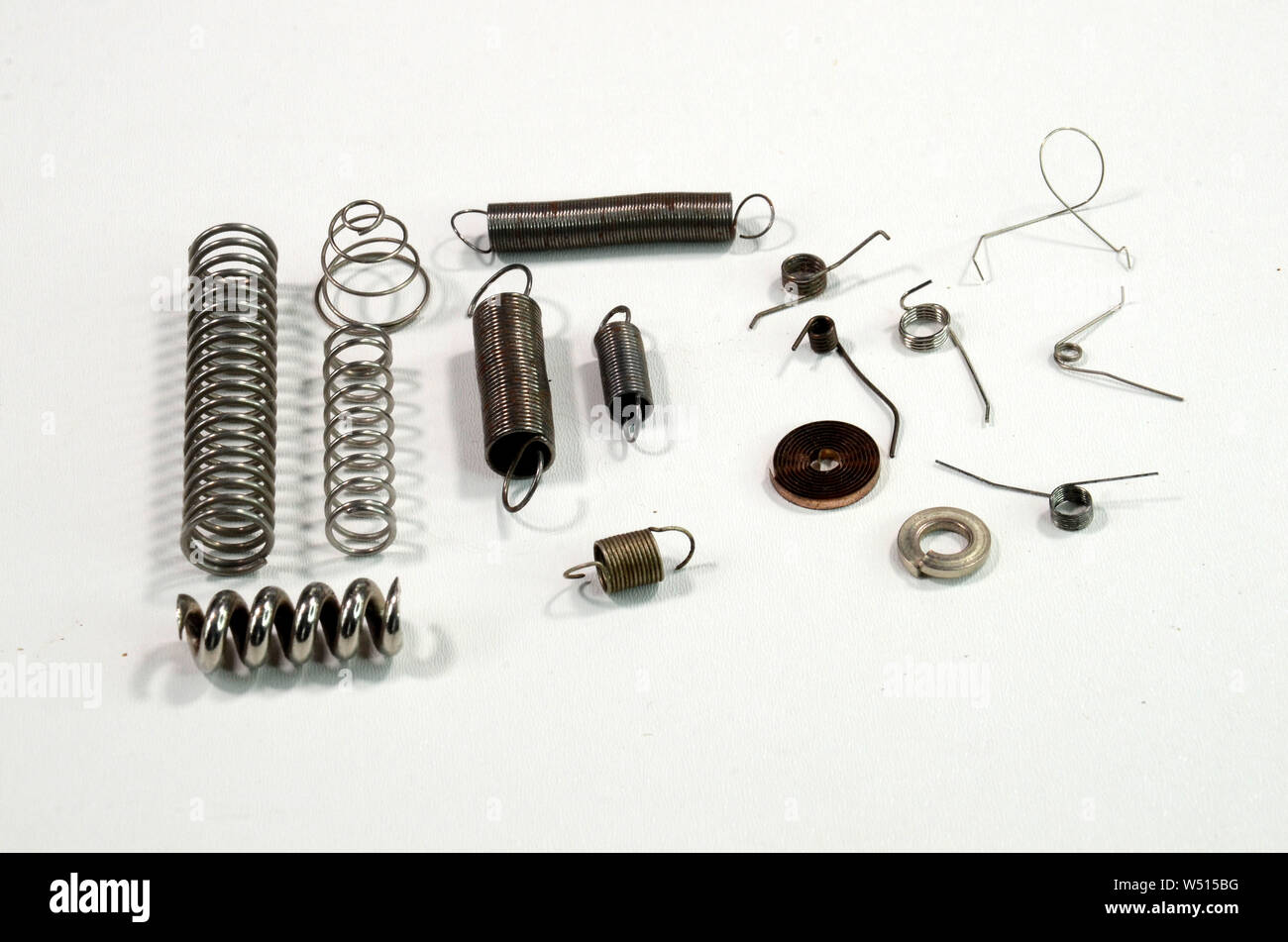 Arrangement with different types of mechanical metal springs Stock ...
