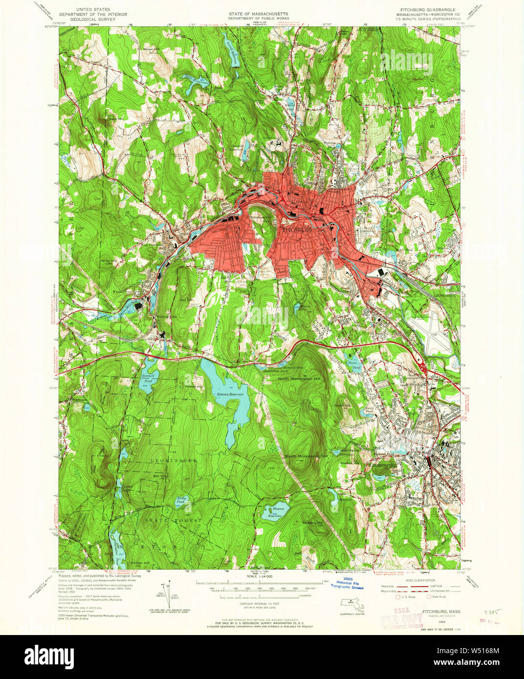 Massachusetts USGS Historical Topo Map MA Fitchburg 350143 1954 24000 ...