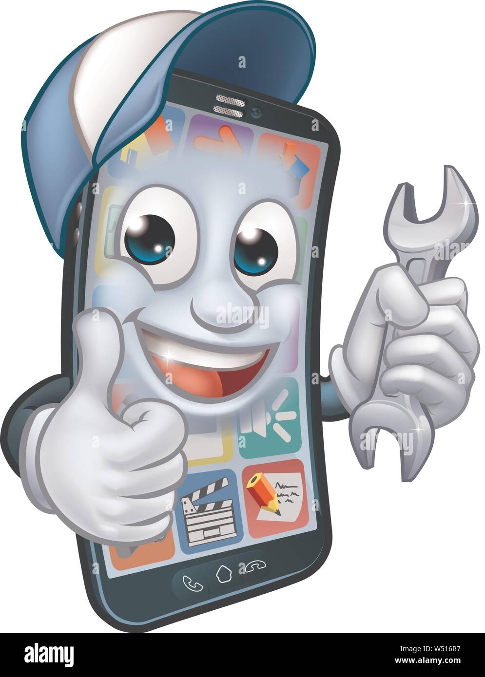 Mobile Phone Repair Spanner Thumbs Up Cartoon Stock Vector Image & Art ...