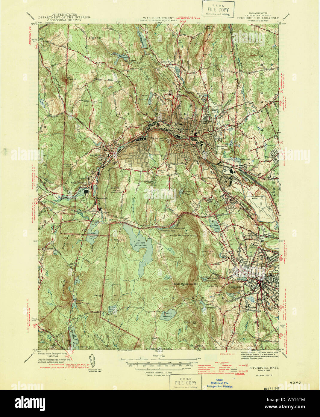 Massachusetts USGS Historical Topo Map MA Fitchburg 351694 1946 31680 ...