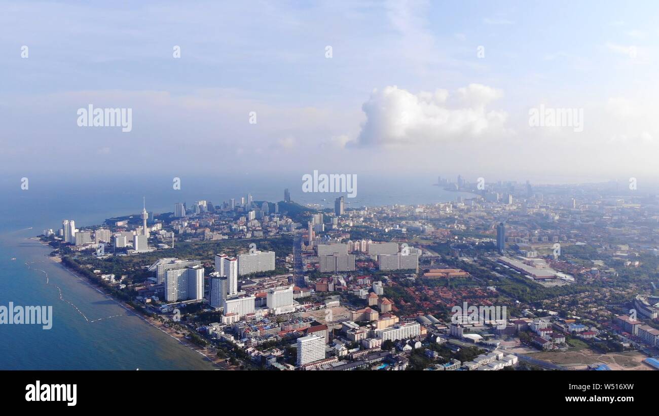 Beach and sea in Pattaya Chonburi, Thailand, top view. Beautiful ...