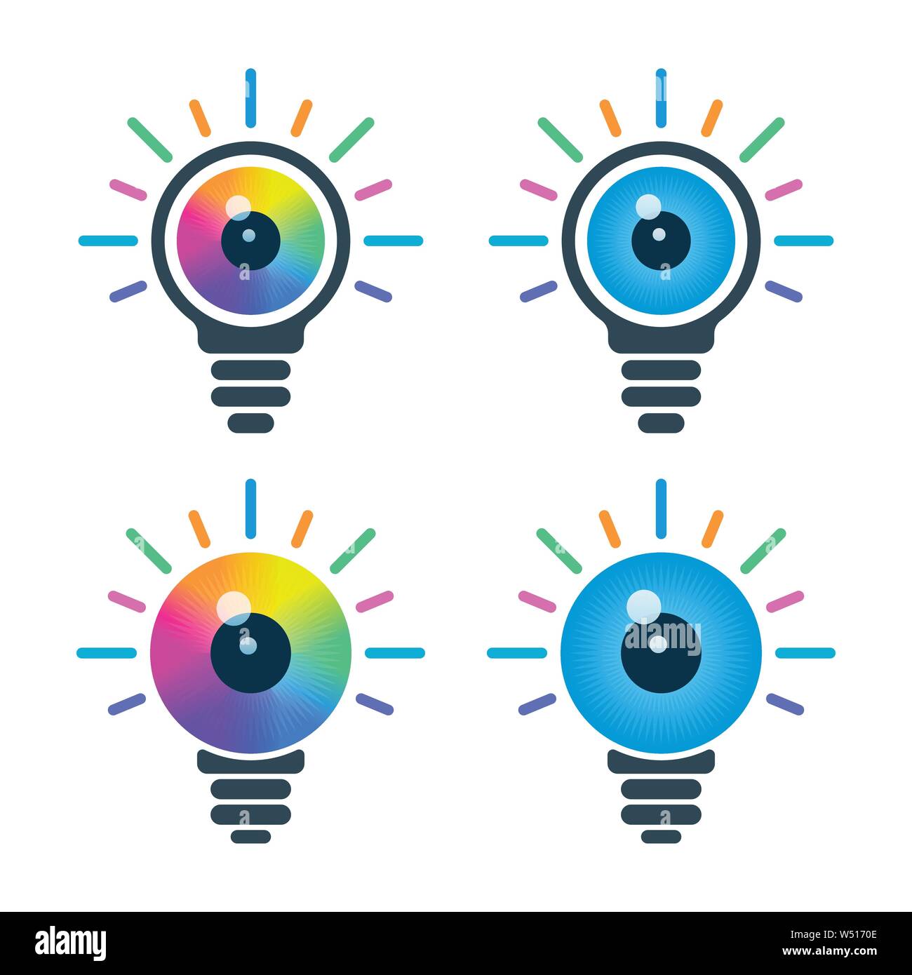 Bulb symbols with eyeballs on white background. Vision and idea icon ...