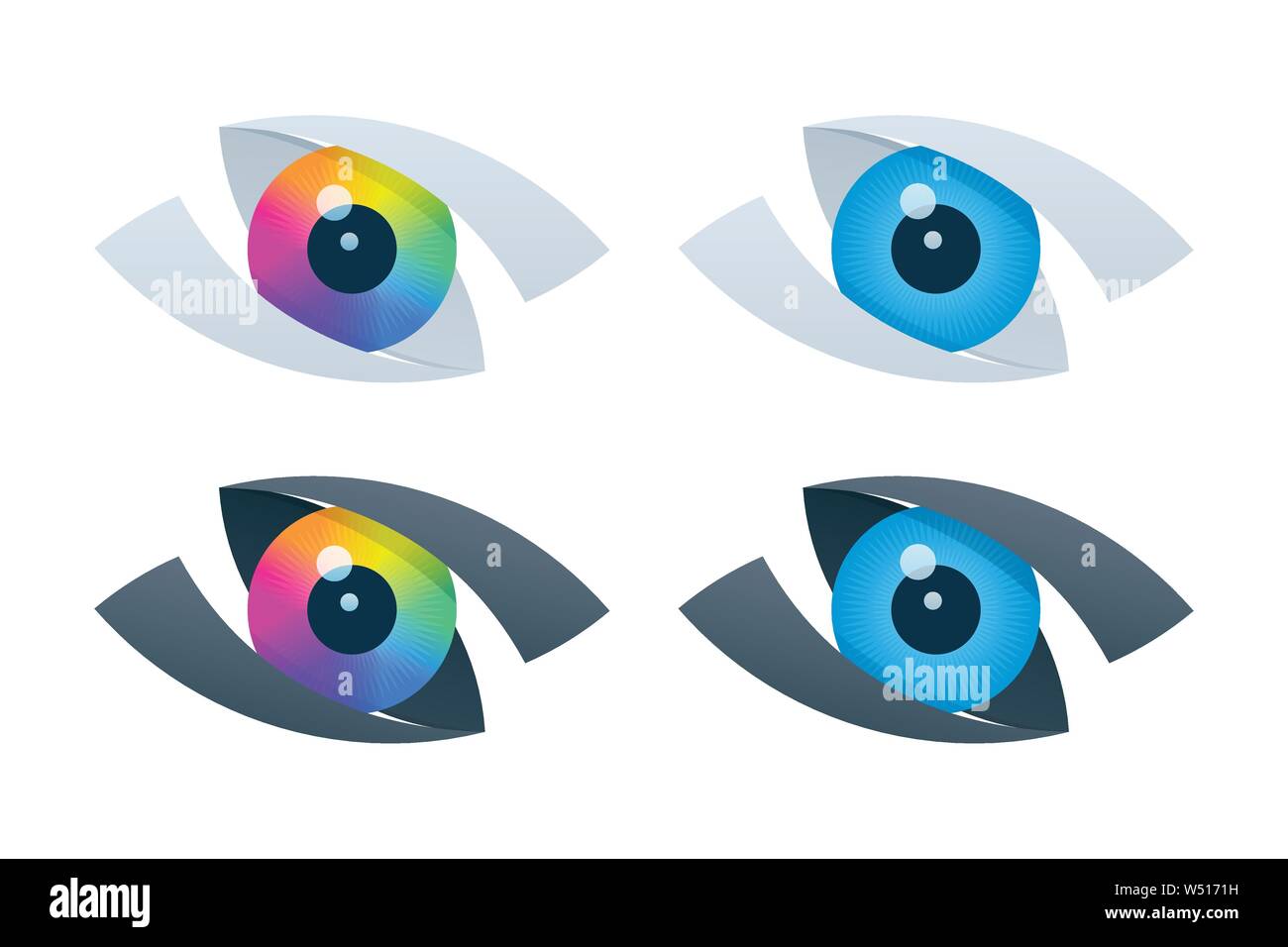 Abstract vision symbols with colorful eyeballs. Media vector icons ...