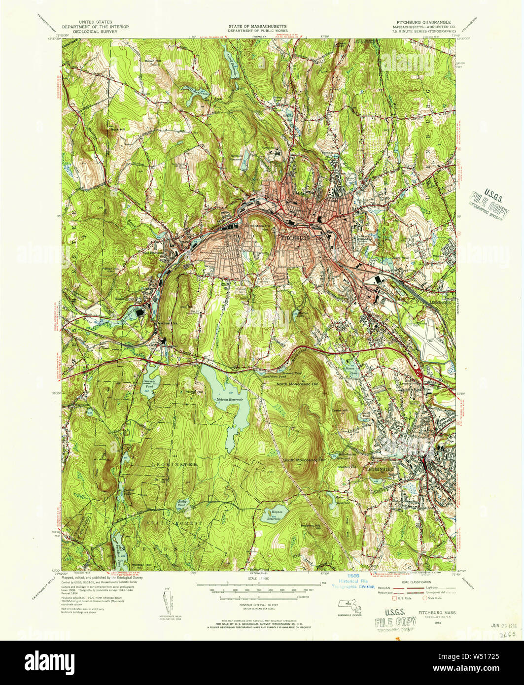 Massachusetts USGS Historical Topo Map MA Fitchburg 351698 1954 31680 ...