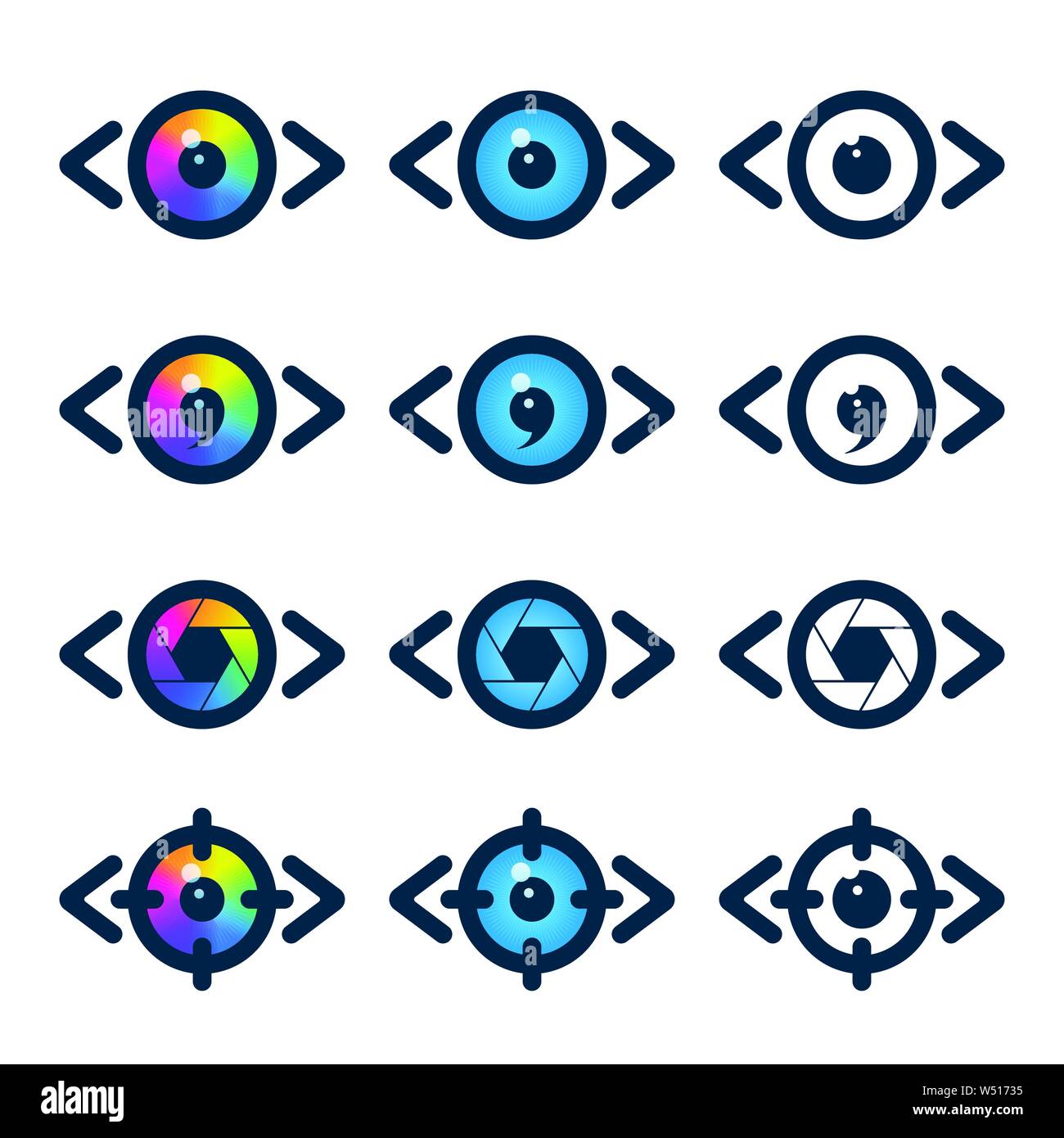 Vision icons with shutter and target symbols. Media vector icons Stock ...