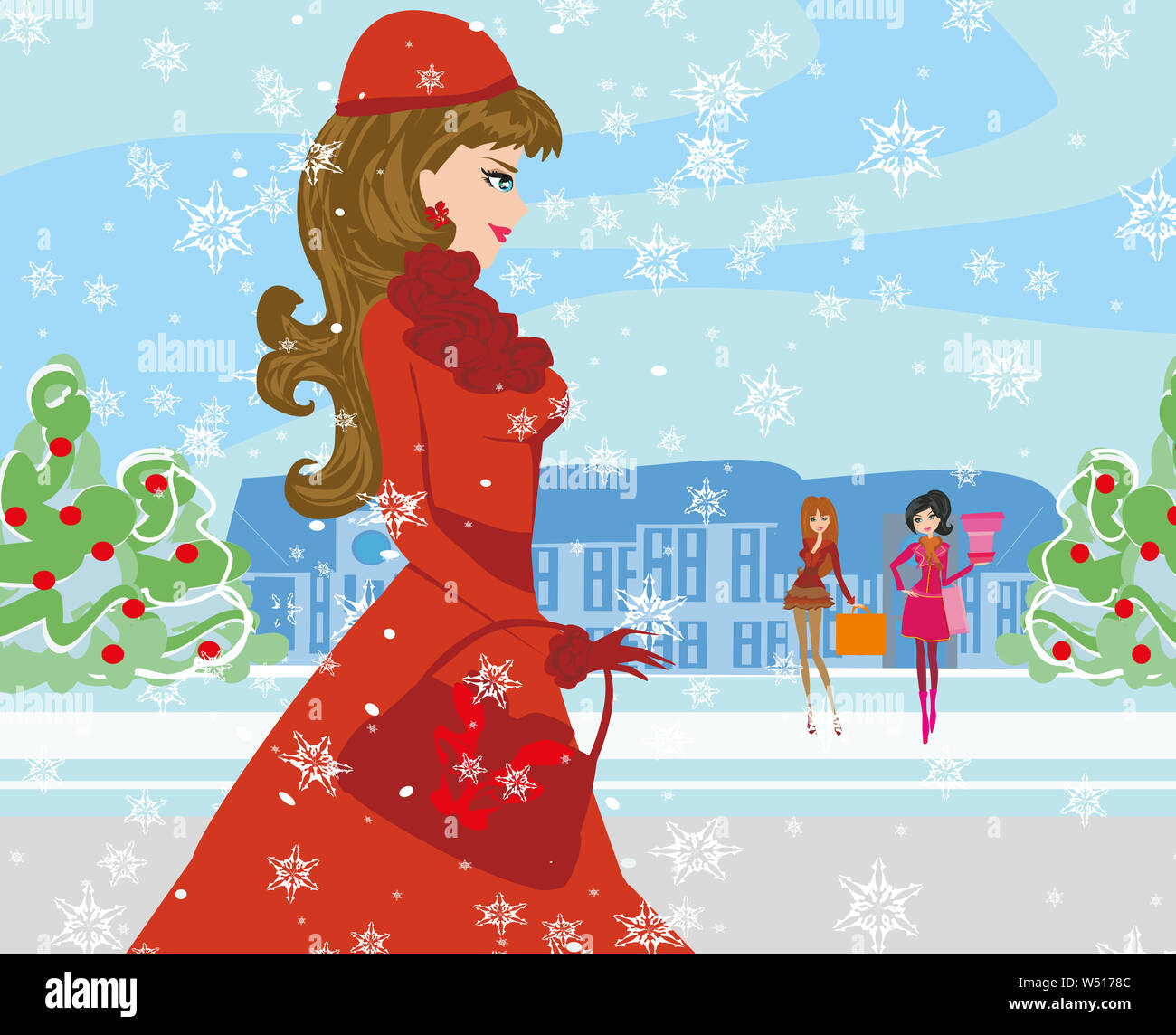 Beautiful girls on winter shopping Stock Photo - Alamy