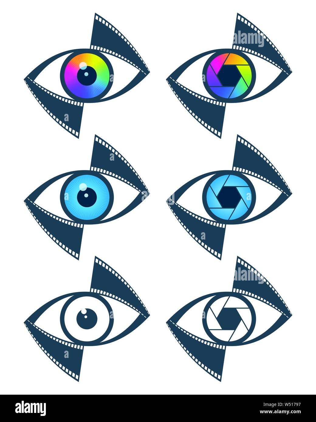 Eye, film strip and shutter symbols. Vision, media and photography ...