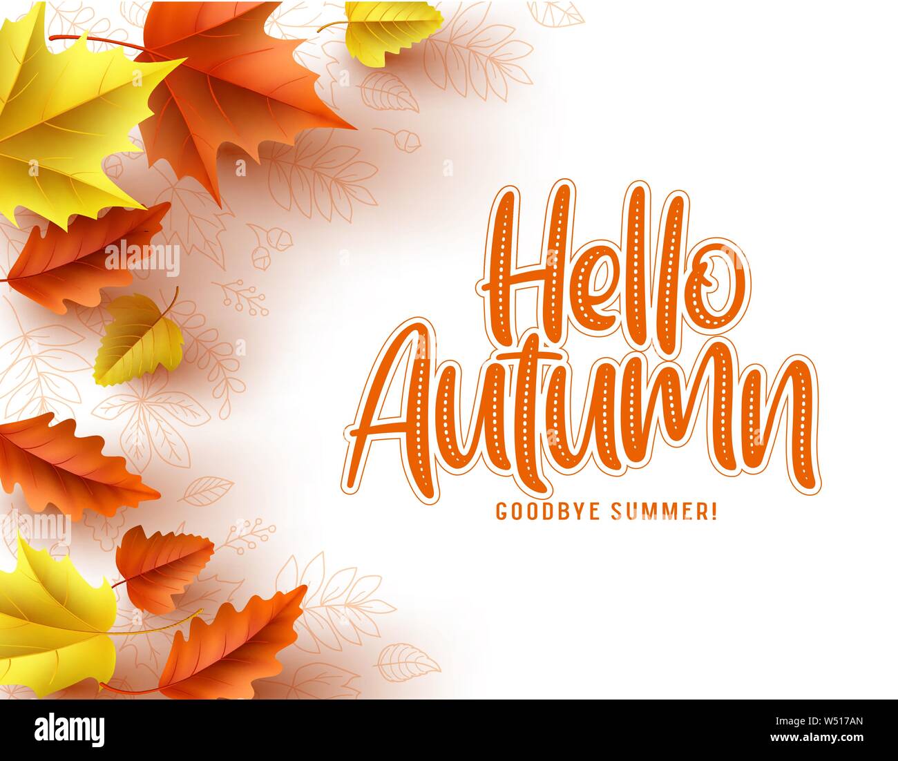 Autumn greeting card vector template. Hello autumn text with colorful ...