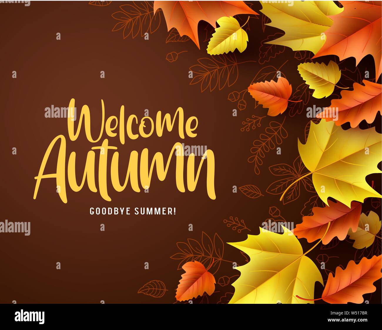 Welcome autumn vector background. Autumn season maple and oak leaves ...