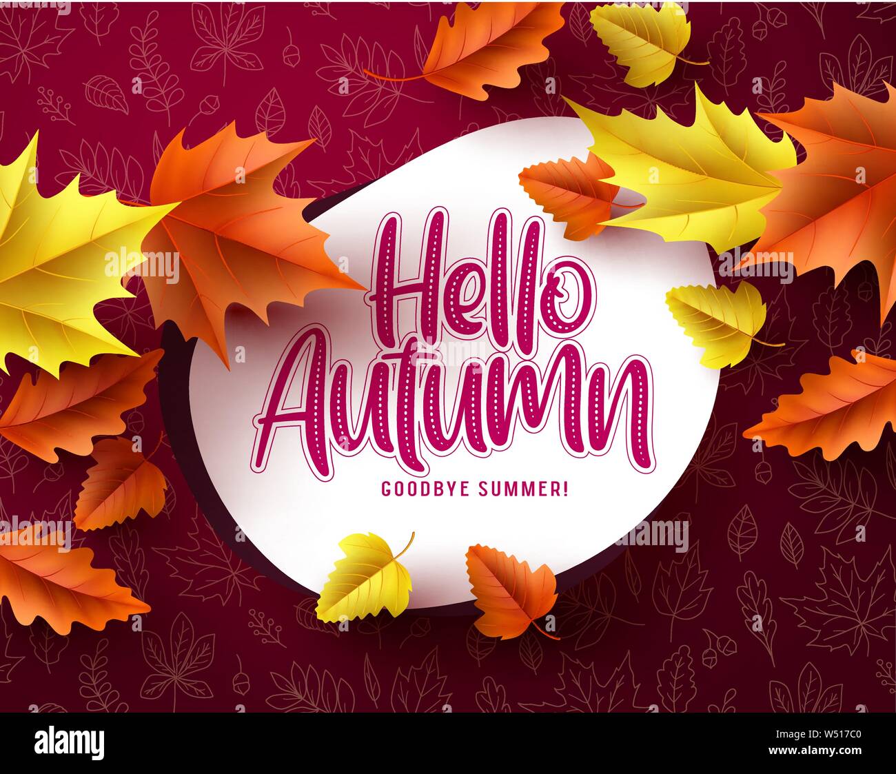 Hello autumn vector banner greeting template. Hello autumn text in ...
