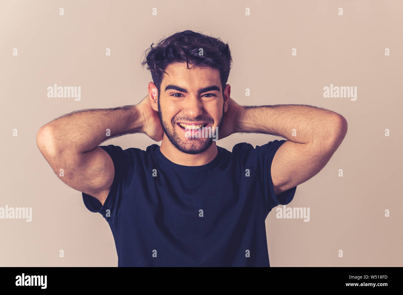 Positive human facial expressions and emotions. Portrait of handsome ...