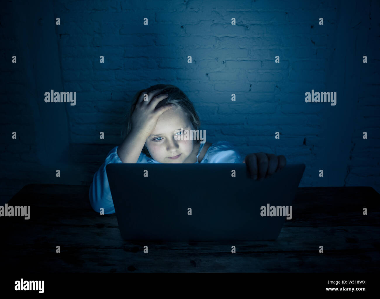 Scared sad girl bullied online on laptop suffering cyber bullying ...