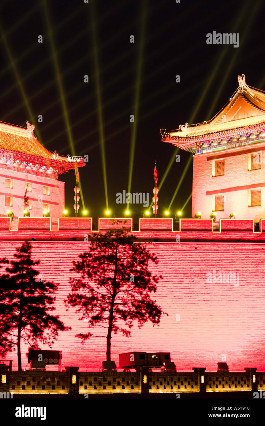 ancient buildings, china, xian illuminated night Stock Photo - Alamy
